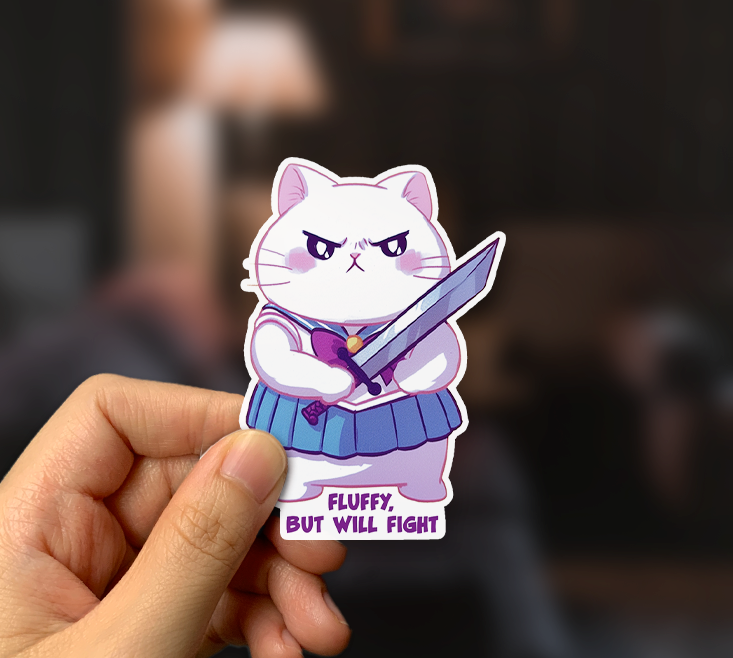 Fluffy, But Will Fight Sticker – Inksane Prints